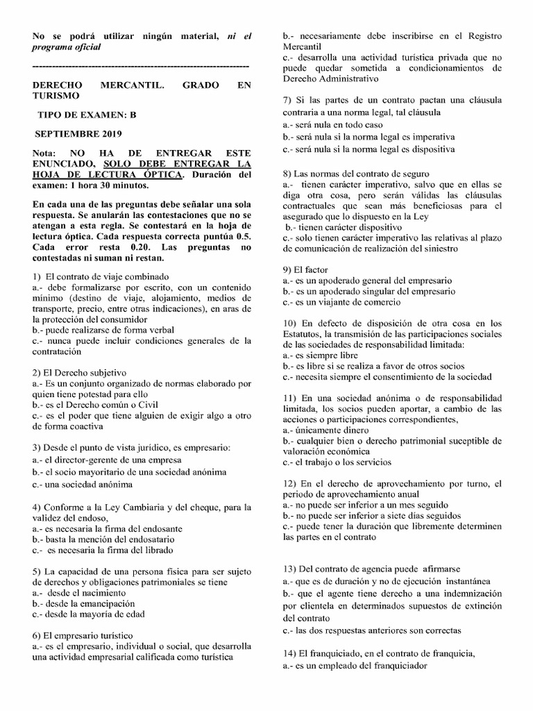 Examen Derecho Mercantil UNED - 2019 F | PDF