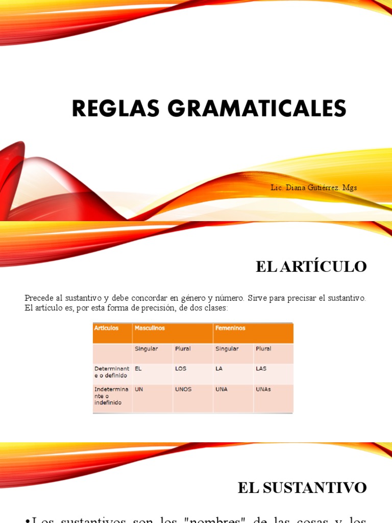 Reglas gramaticales básicas: sustantivos, artículos, pronombres, verbos, adverbios, adjetivos ...