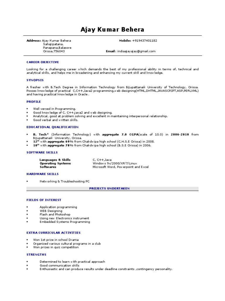 Ajay Kumar Behera - IT Graduate Resume | PDF