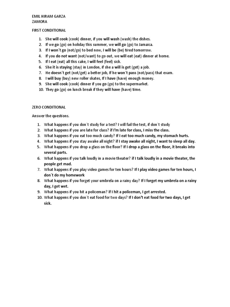 FIRST CONDITIONAL AND ZERO CONDITIONAL ACTIVITY Emil Garza | PDF