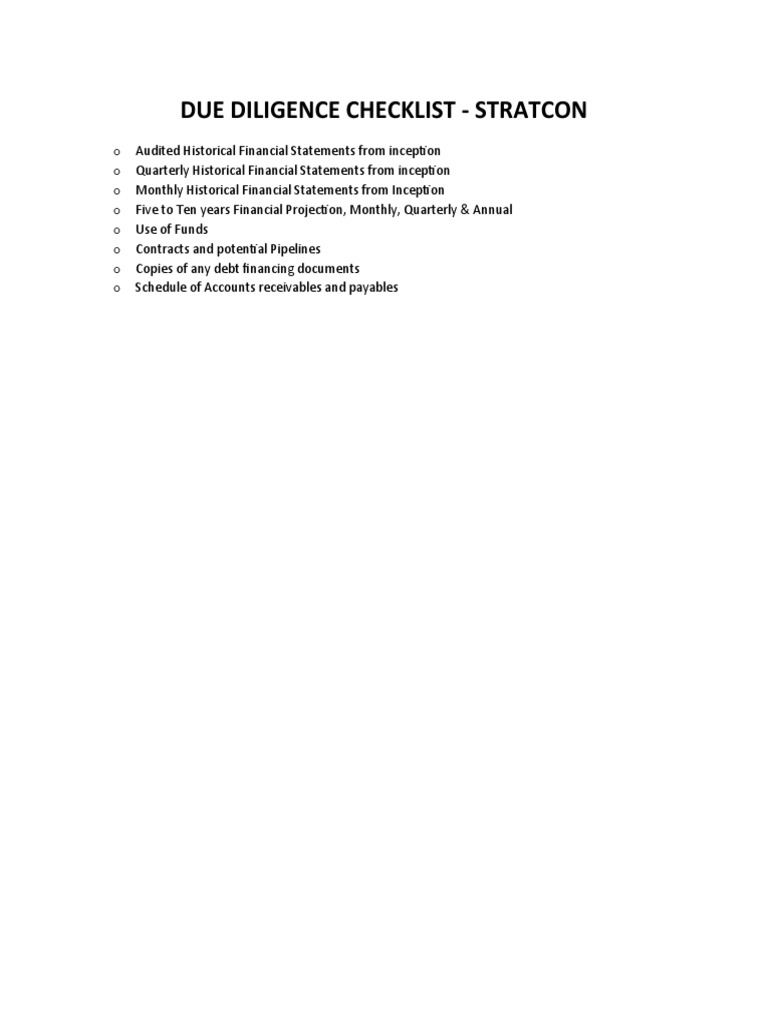 Due Diligence Checklist - Stratcon | PDF | Law