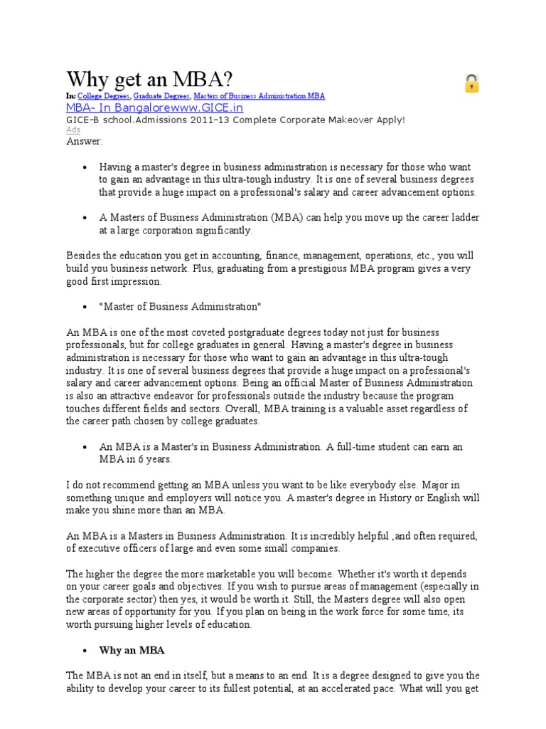 Why Mba | PDF | Master Of Business Administration | Postgraduate Education