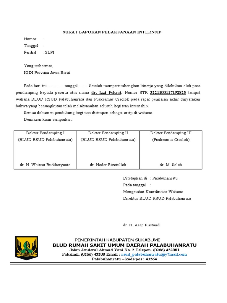 Surat Laporan Pelaksanaan Internsip | PDF