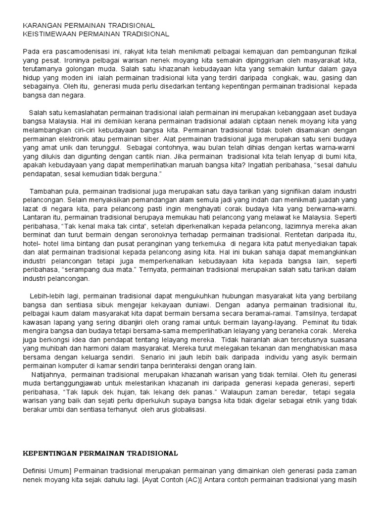 Karangan Permainan Tradisional | PDF