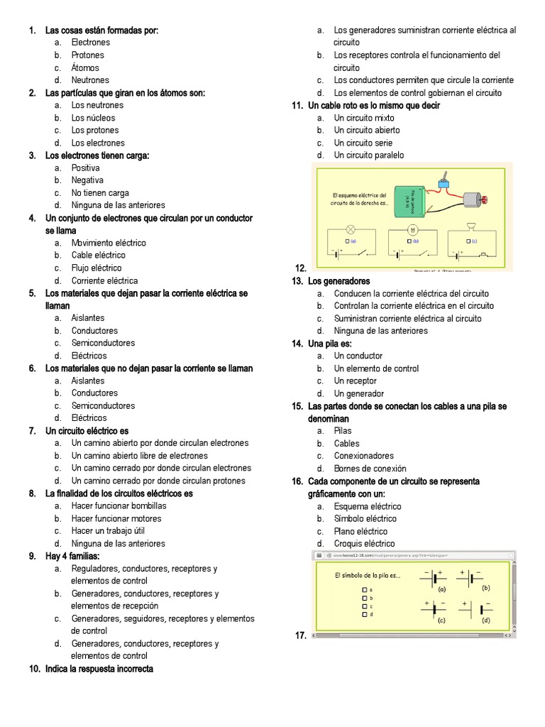 Test de Tecno12-18 | PDF | Corriente eléctrica | Electricidad