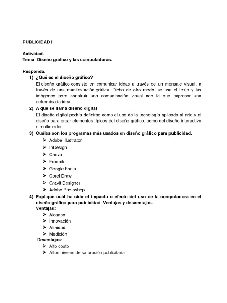 ACTIVIDAD 7, Uso de los programas de computadoras en el diseño grafico | PDF | Diseño gráfico ...