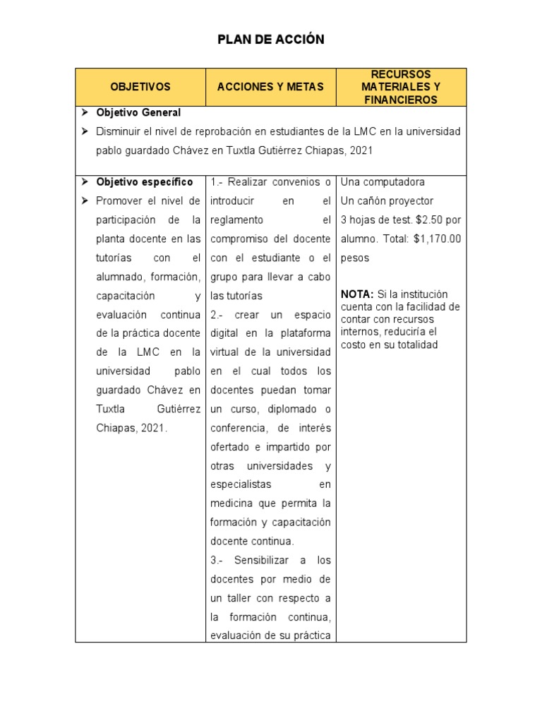 Plan de Acción en La Reprobación Escolar | PDF | Evaluación
