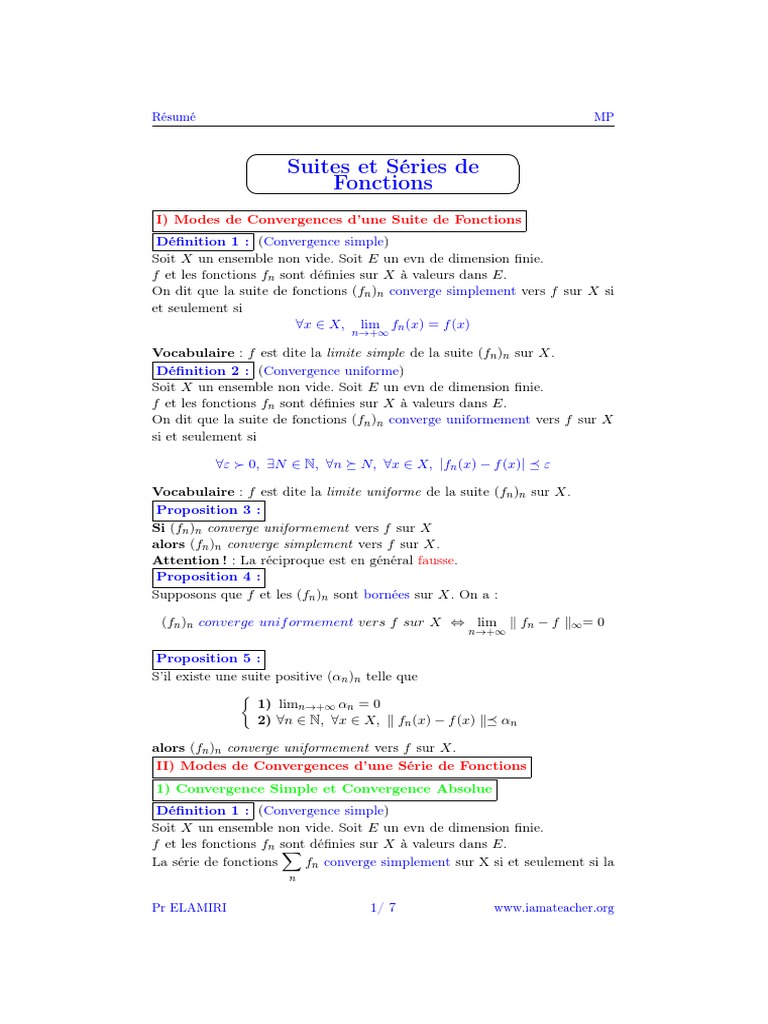 Convergence des Suites et Séries de Fonctions | PDF | Limite ...
