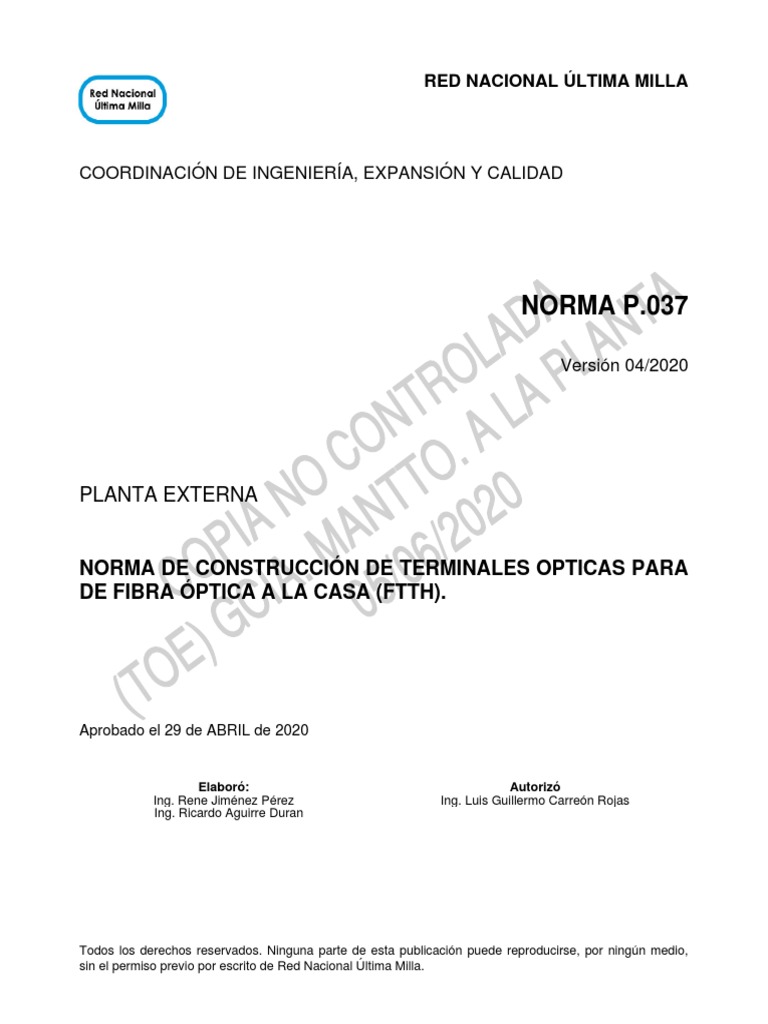 NORMA P.037: Planta Externa | PDF