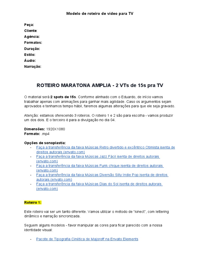 Modelo de Roteiro de Vídeo para TV | PDF