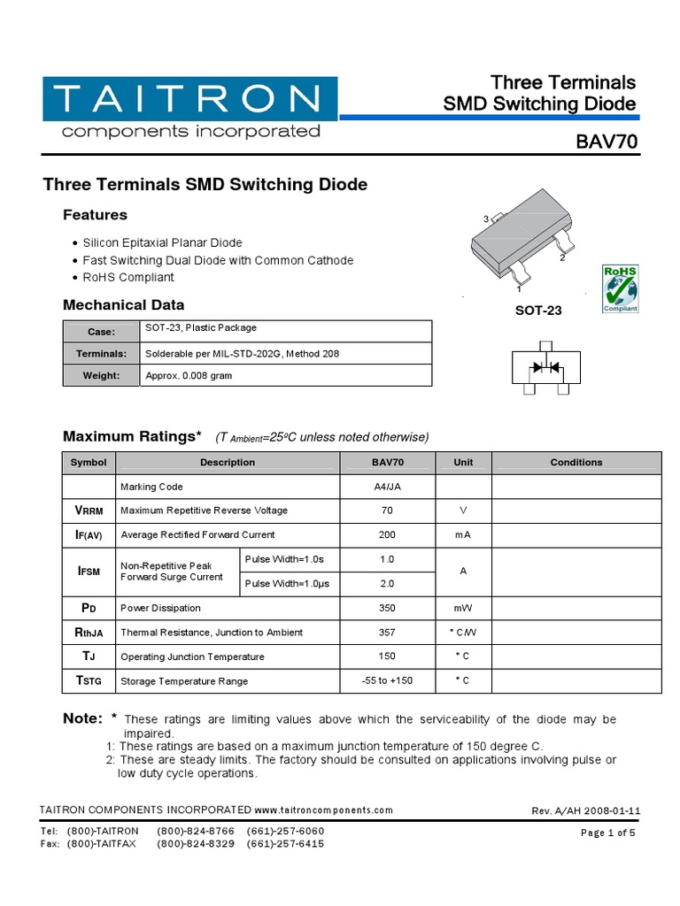 Bav70 (A4w32) | PDF | Diode | Rectifier