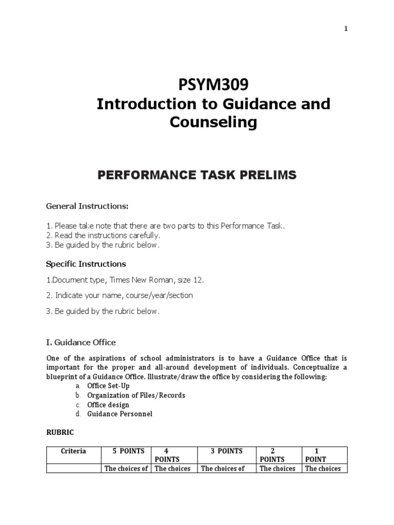 Performance Task Prelims Intro To Guidance and Counseling | PDF ...
