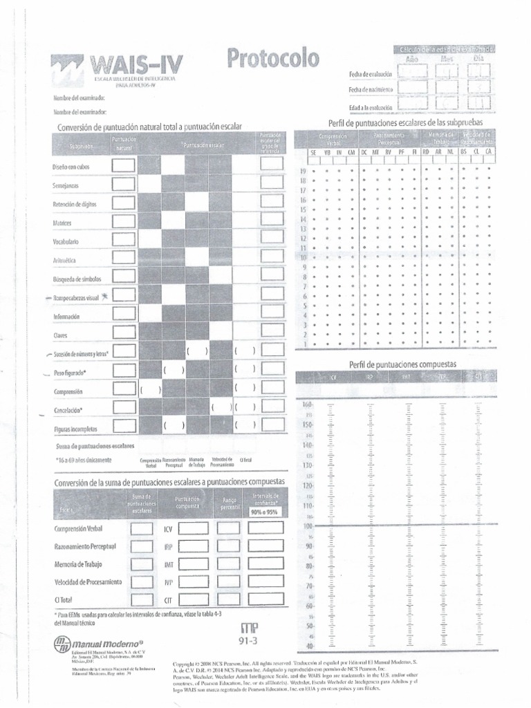 Protocolo WAIS-IV | PDF