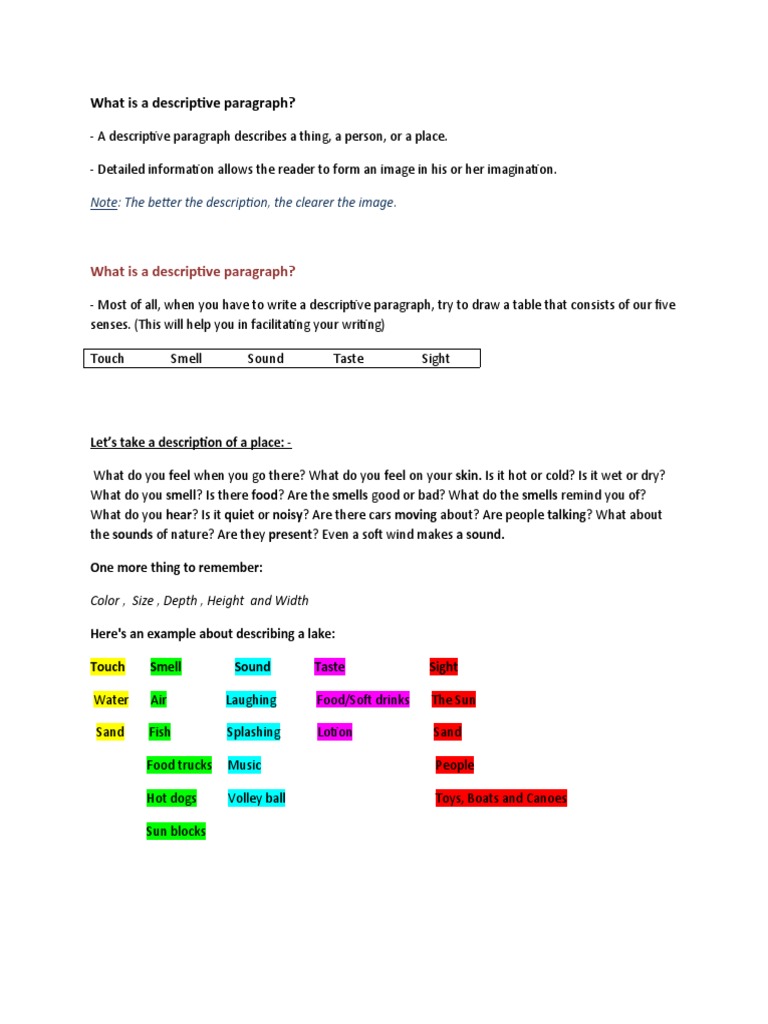 Descriptive Paragraph | PDF
