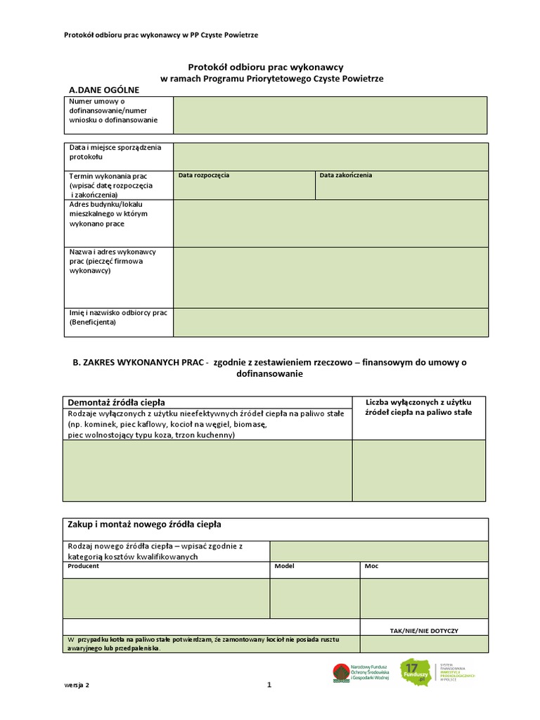 Zalacznik Do Instrukcji WoP - Wzor Protokolu Odbioru Prac Wykonawcy | PDF