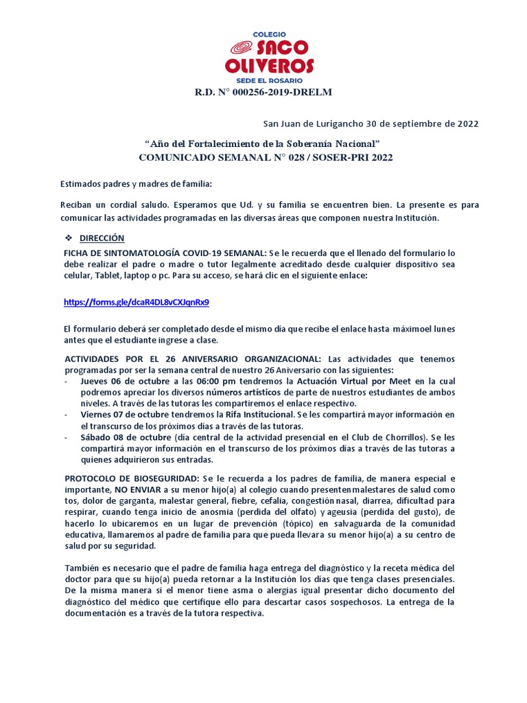 Comunicado Primaria N 028 | PDF