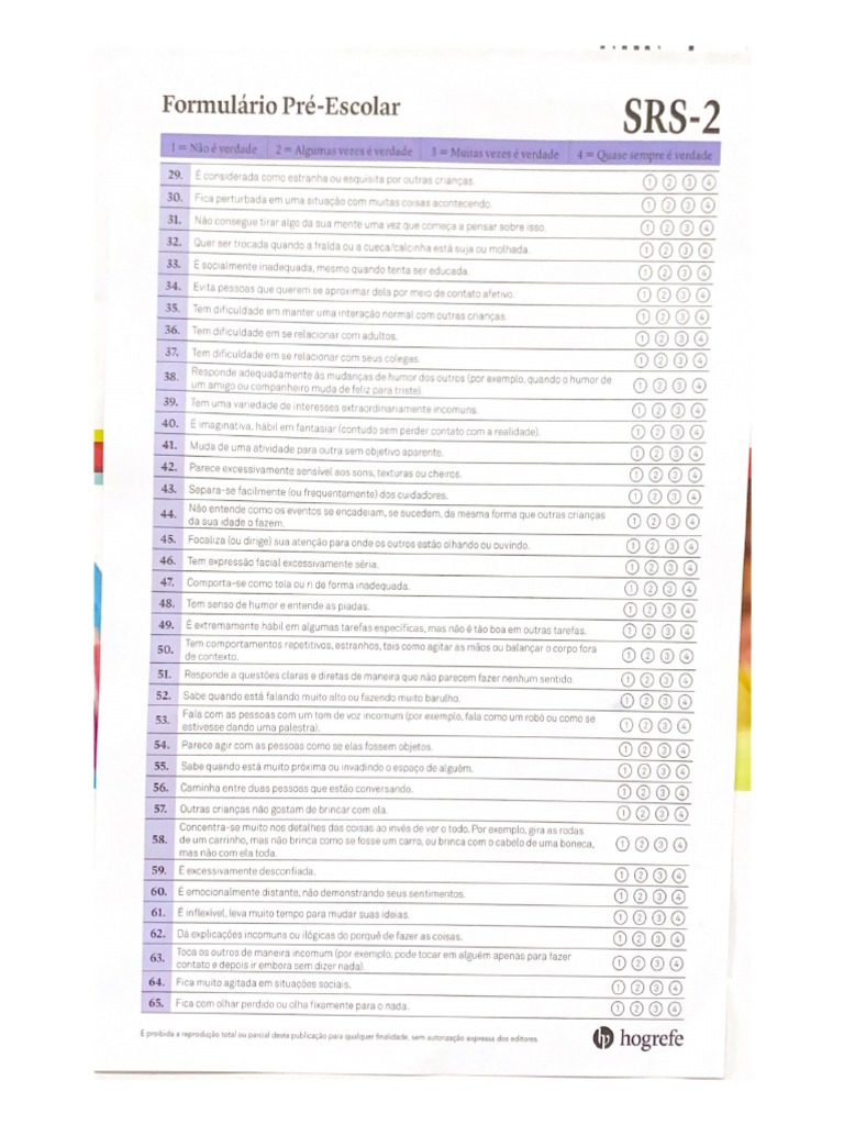 SR2 Formulário Pré Escola | PDF