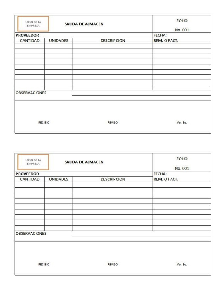 Copia de NOTA DE SALIDA ALMACEN | PDF