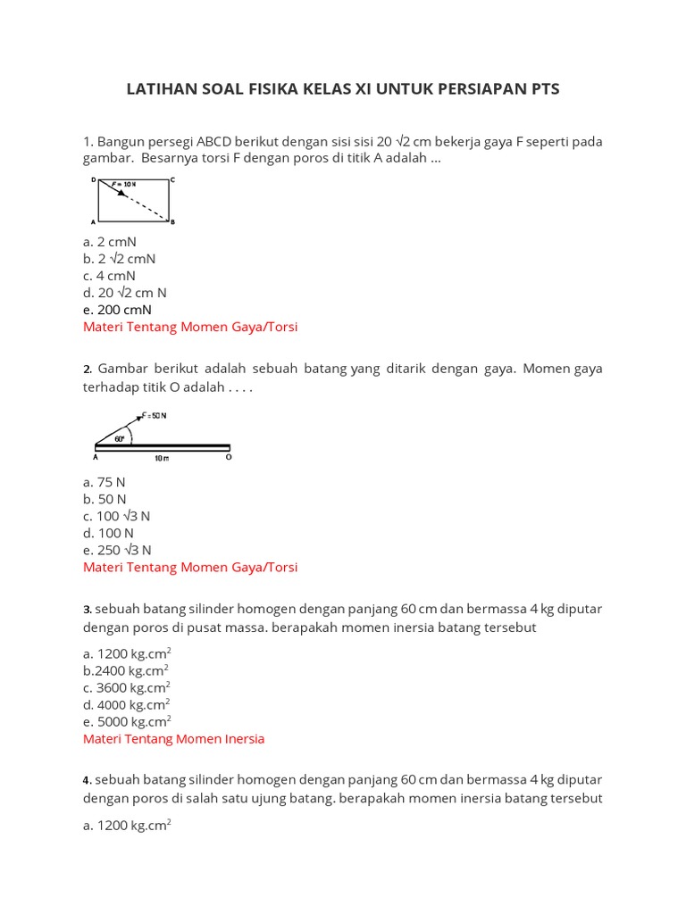 Latihan Soal Fisika Kelas Xi Untuk Persiapan Pts | PDF | Griya & Taman