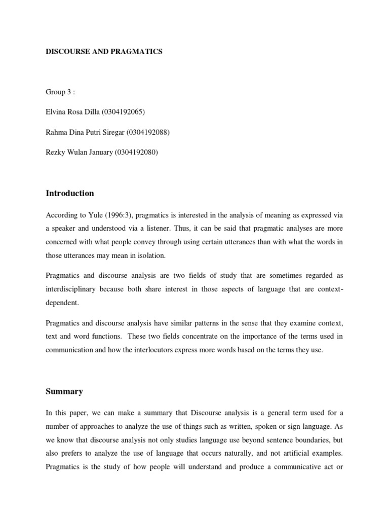 Group 3 - TBI 2 - Discourse and Pragmatics | PDF | Semiotics | Philosophical Movements