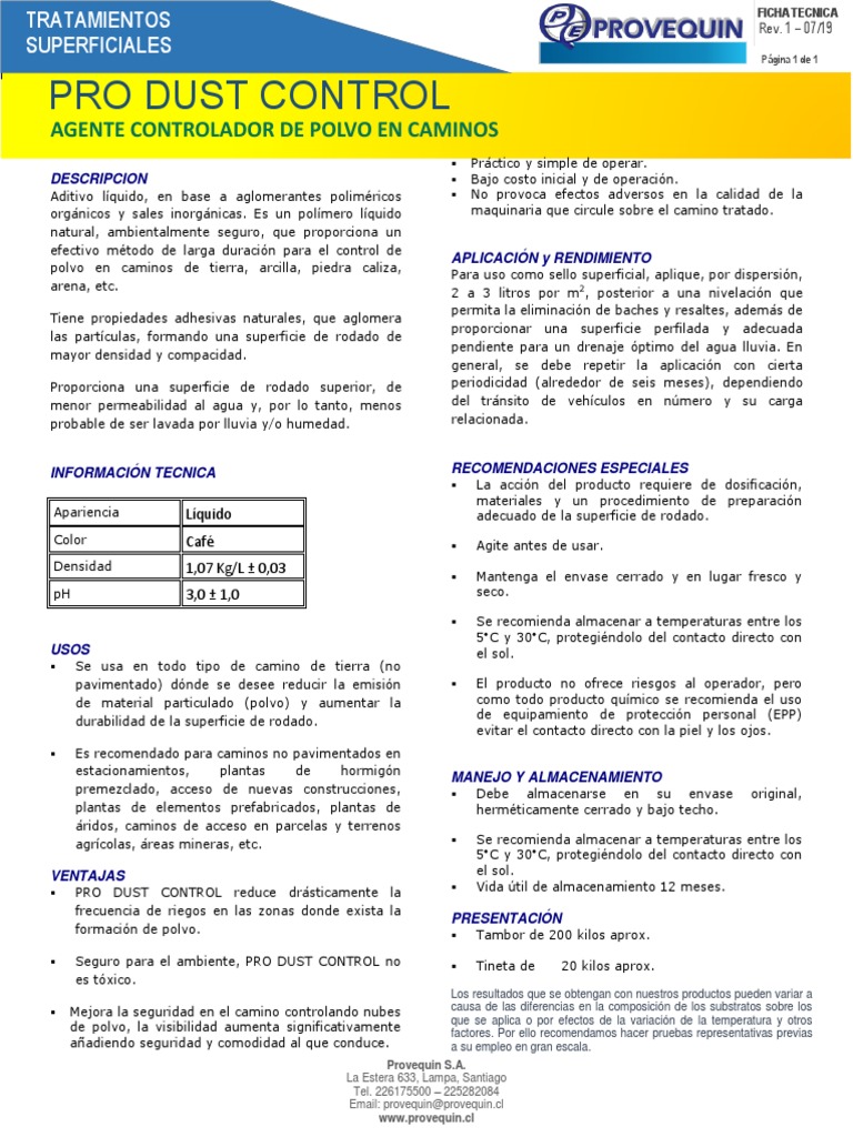 Pro Dust Control | PDF | Agua | Química