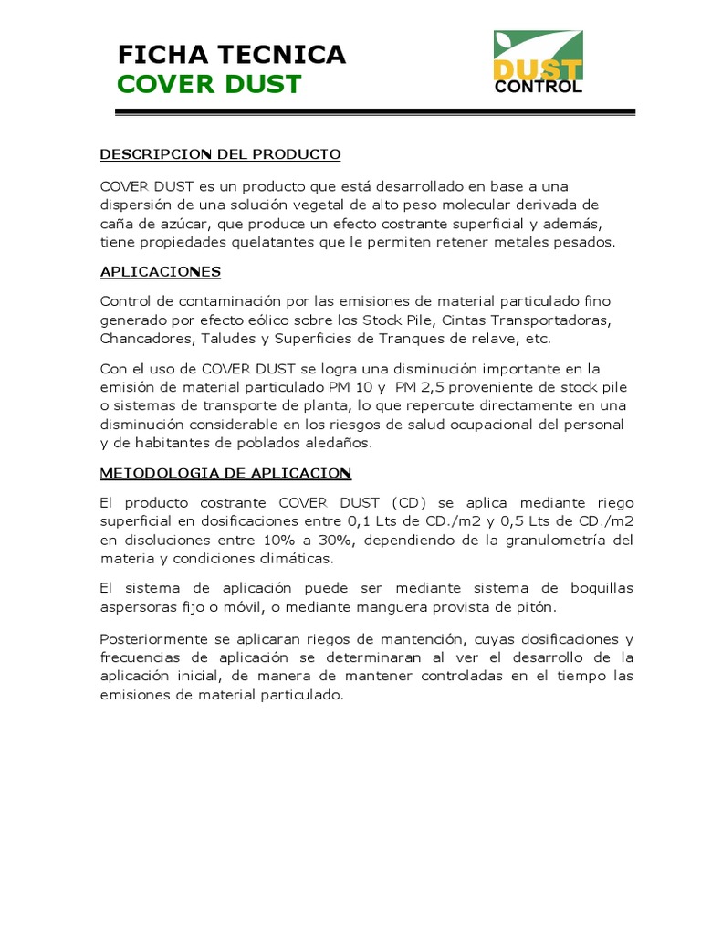 Ficha Tecnica Costrante COVER DUST | PDF