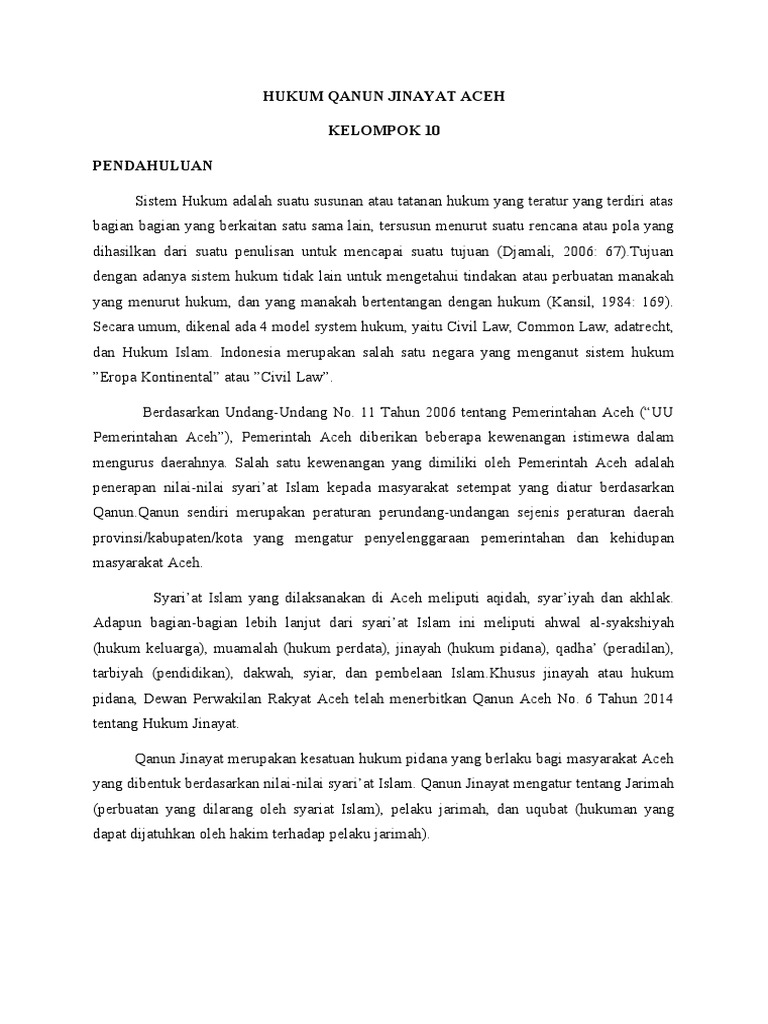 Hukum Qanun Jinayat Aceh | PDF