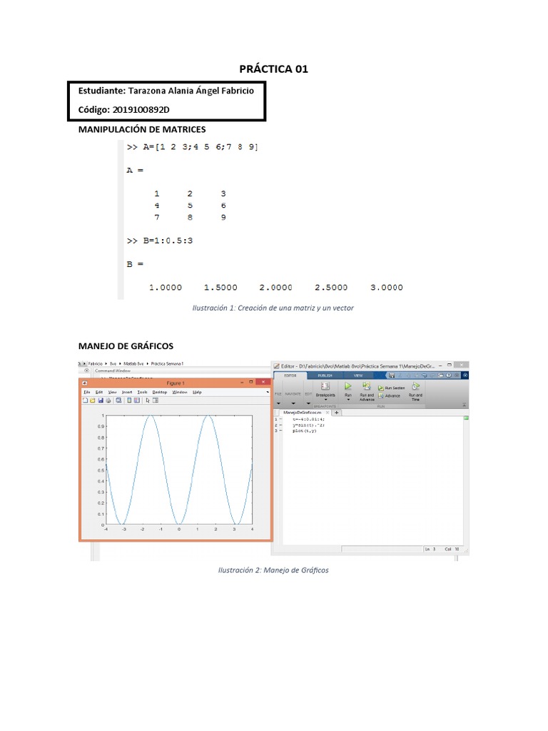 Práctica 01 | PDF | Matriz (Matemáticas) | Matlab