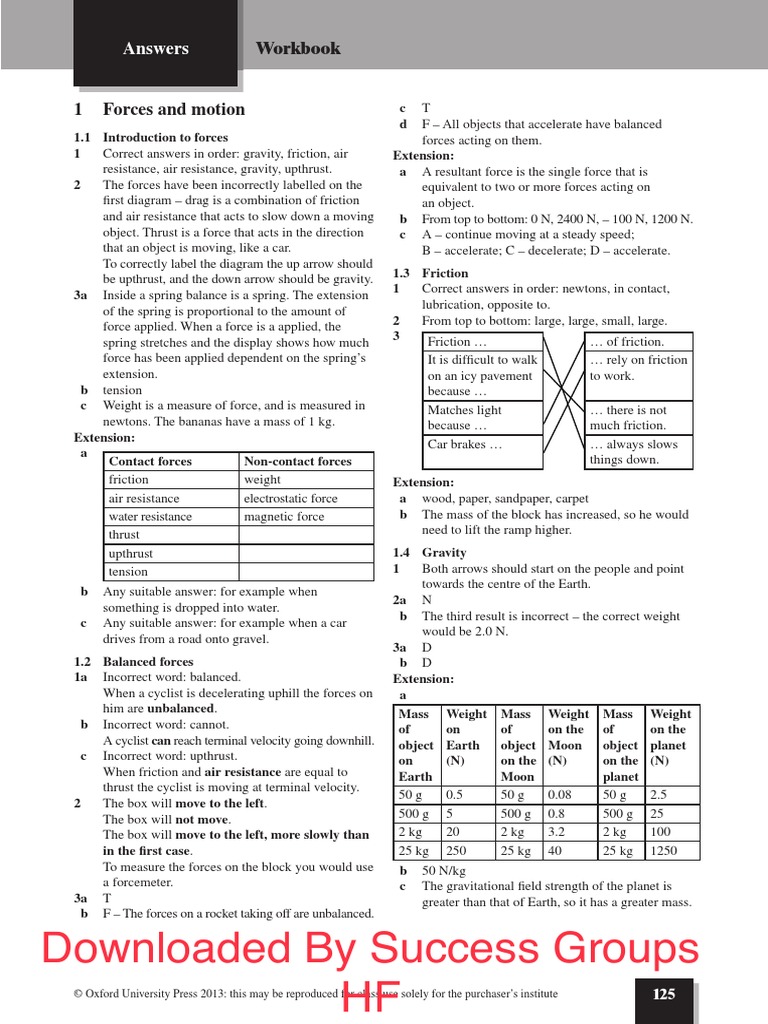 Answer - Physics - Work Book 1 | PDF | Force | Comet