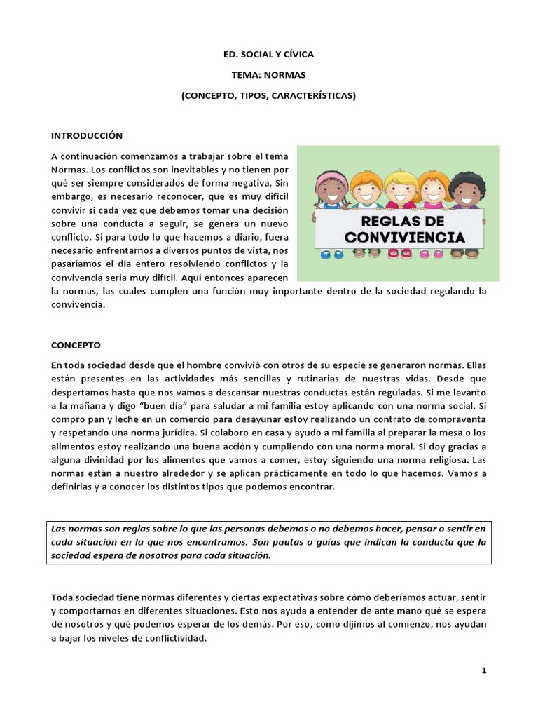 Ficha 4 Normas Concepto-Tipos-Caracter Sticas | PDF | Comportamiento | Sociedad