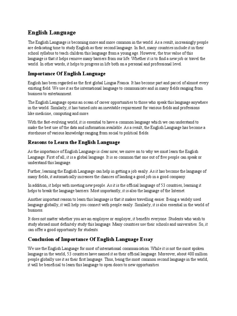 The Importance of Learning English | PDF | English Language | Experience