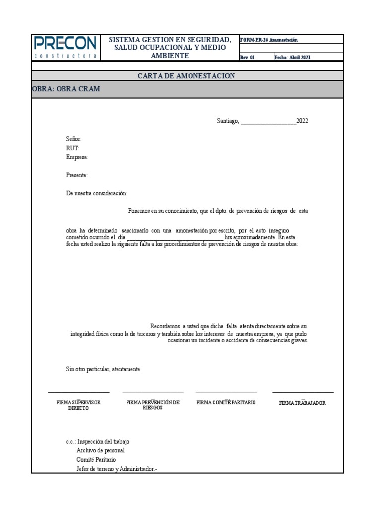 Formato Carta de Amonestación | PDF Formato Carta de Amonestación | PDF