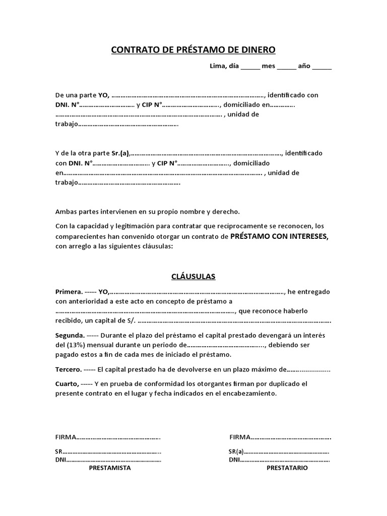 Modelo de Contrato de Préstamo de Dinero | PDF