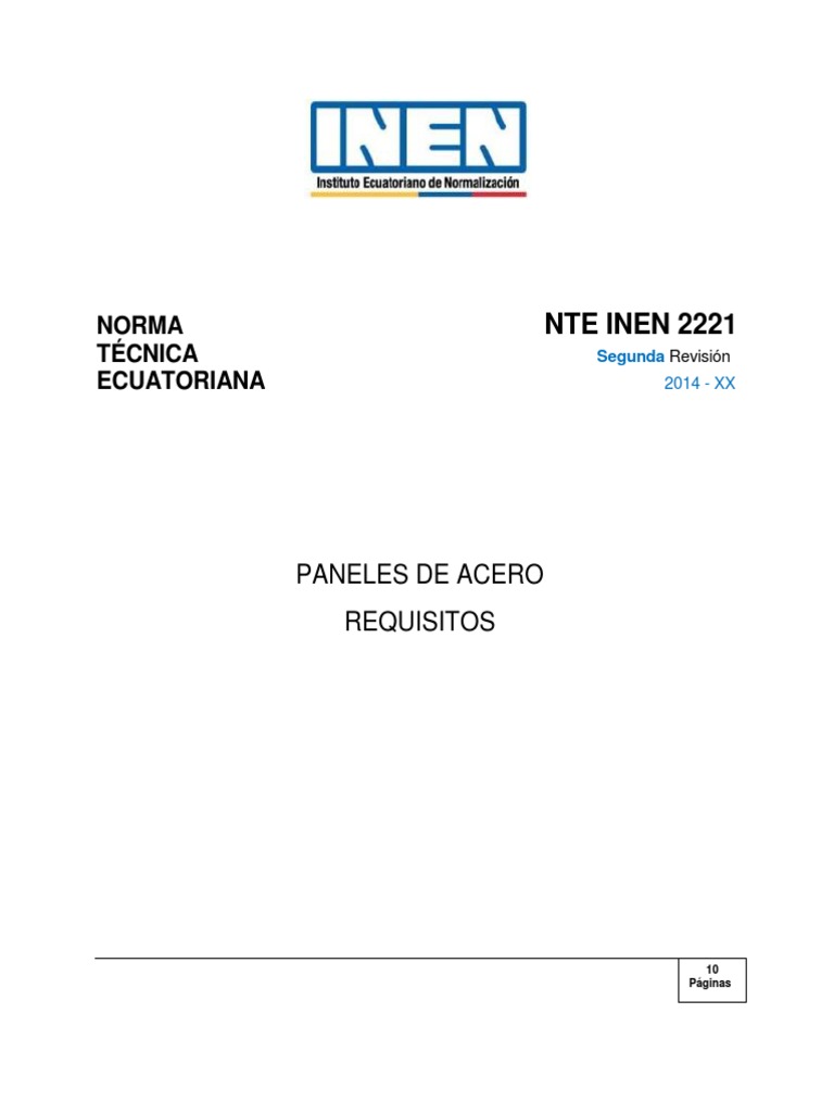 NORMA NTE INEN 2221 Paneles de Acero Proyecto Actualizacion 30 de Junio | PDF