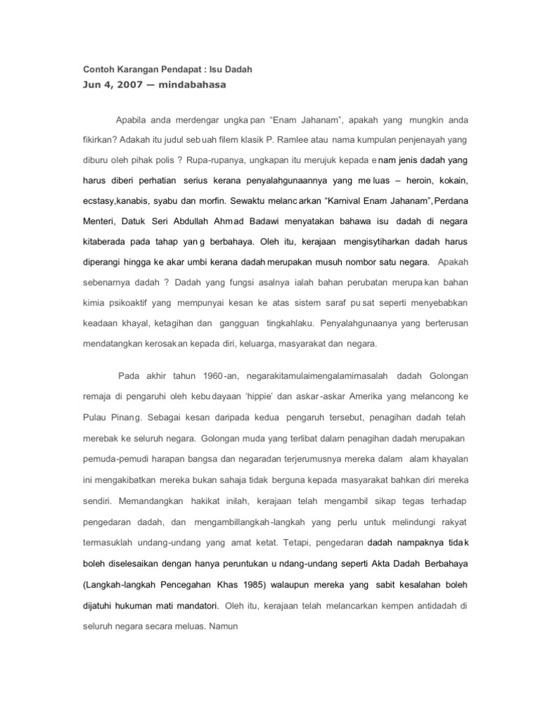 Contoh Karangan Pendapat | PDF