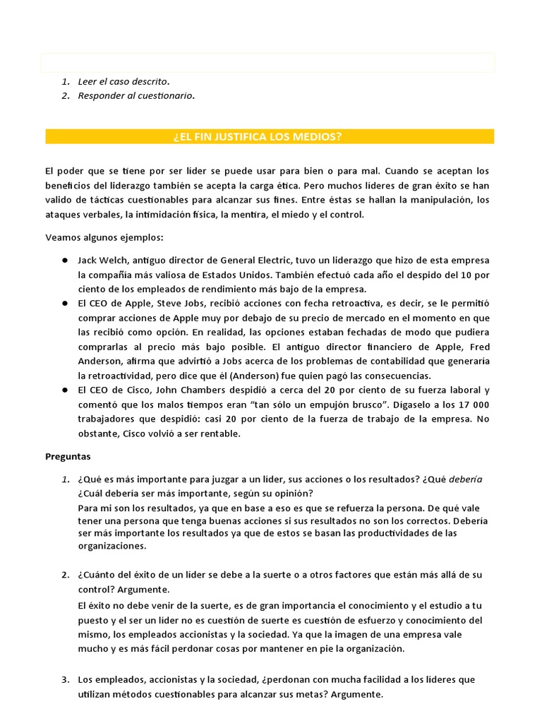 Taller S7 Caso LIDERAZGO | PDF | Liderazgo | Conocimiento