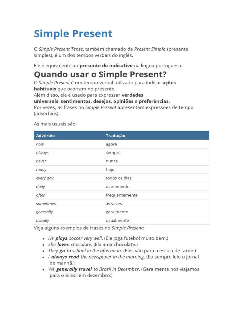Quando Usamos O Simple Present – BSBF