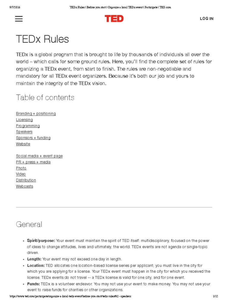 TEDx Rules | PDF