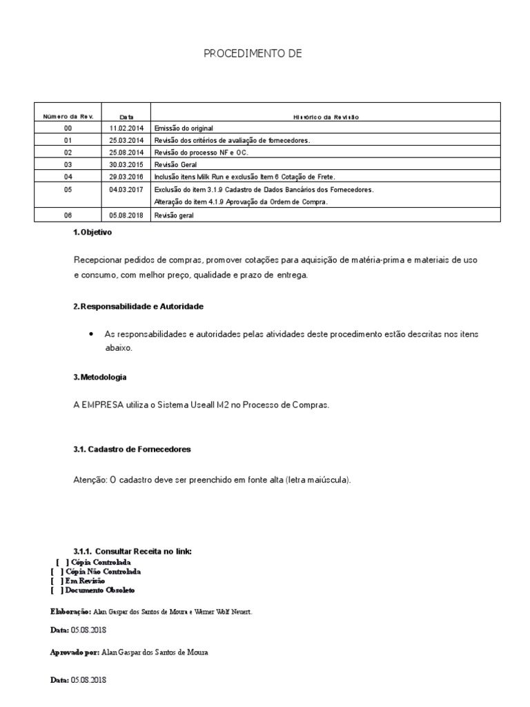 Modelo de PROCEDIMENTO OPERACIONAL | PDF