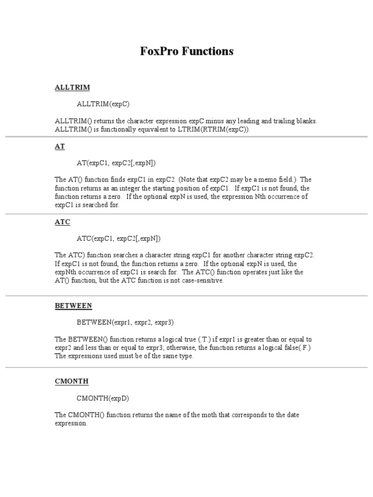 Foxpro Functions | PDF | String (Computer Science) | Data Type