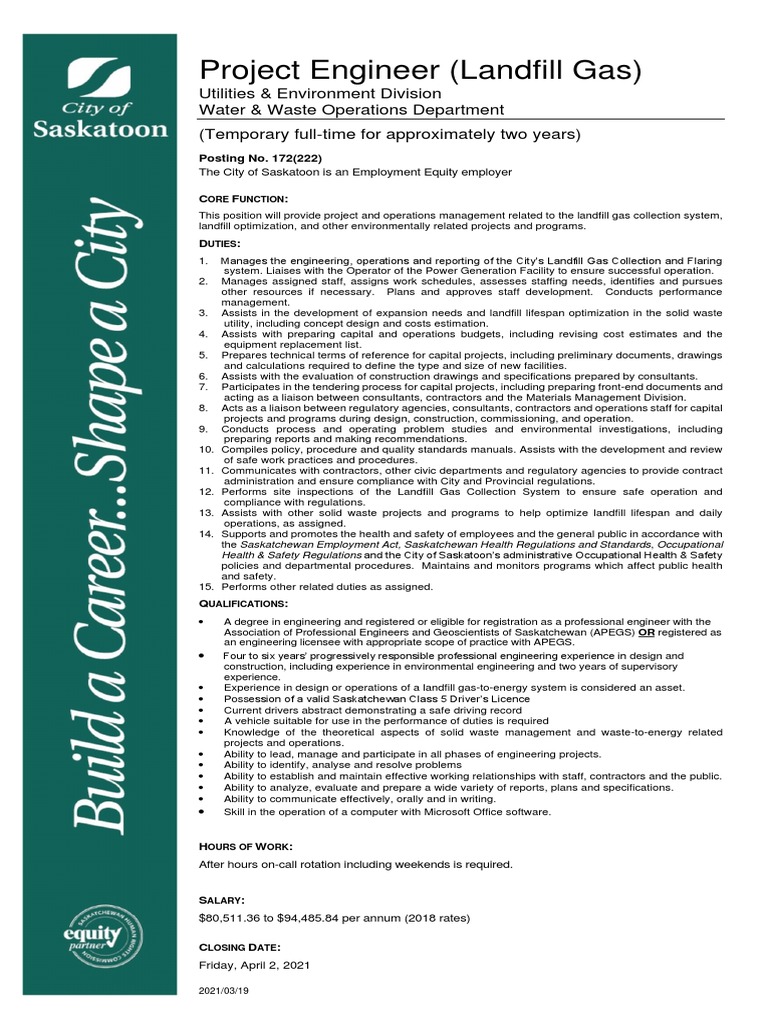 Project Engineer for Landfill Gas System | PDF | Landfill | Employment