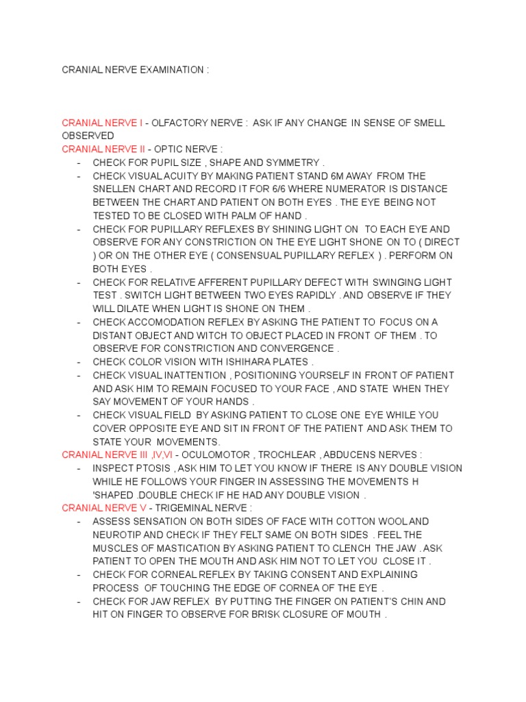 Cranial Nerve Examination Icm | PDF | Nervous System | Human Head And Neck
