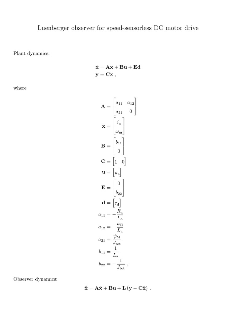 Luenberger Observer DC Motor | PDF | Control Theory | Algebra