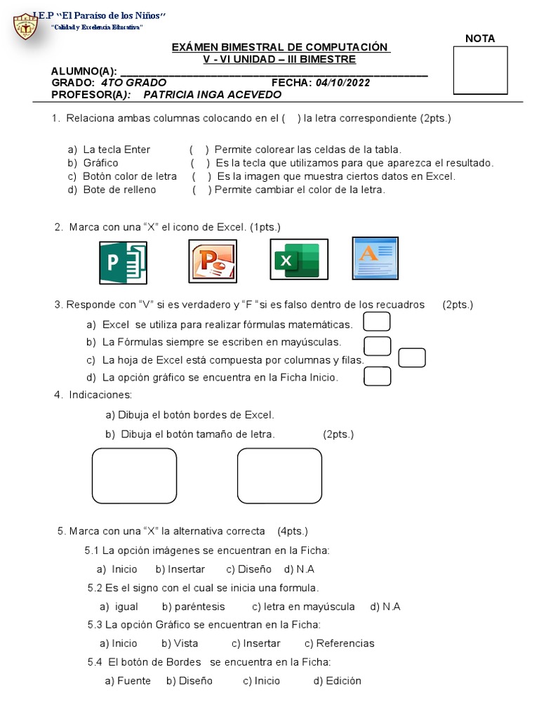 Excelente examen sobre conceptos básicos de Excel | PDF | Microsoft Excel | Informática