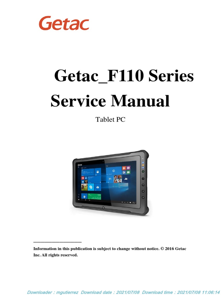 Getac F110 Series Service Manual R01 | PDF