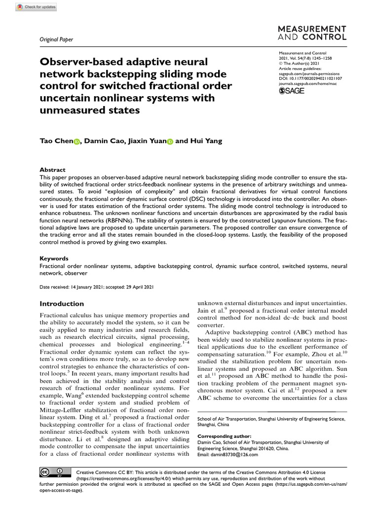 Observer Based Adaptive Neural Network Backstepping Sliding Mode Control For Switched Fractional ...