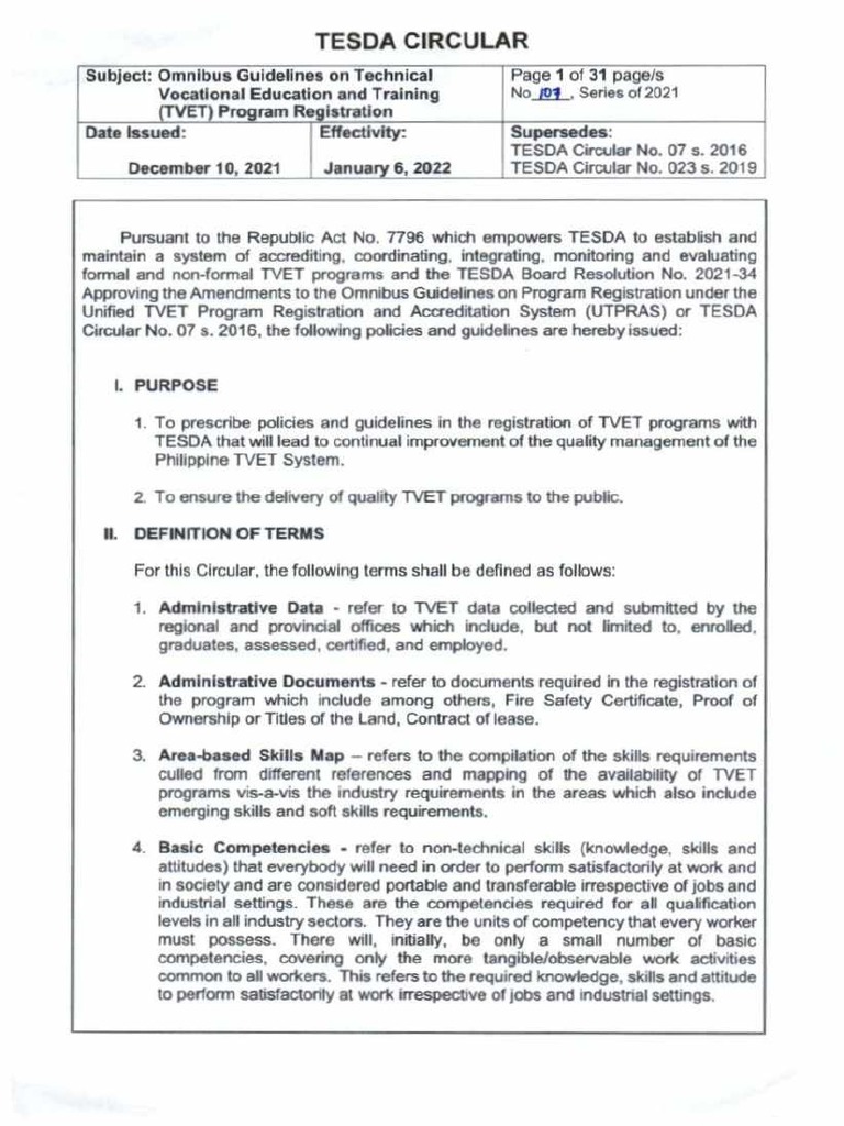 TESDA Circular No. 107-2021 | PDF | Vocational Education