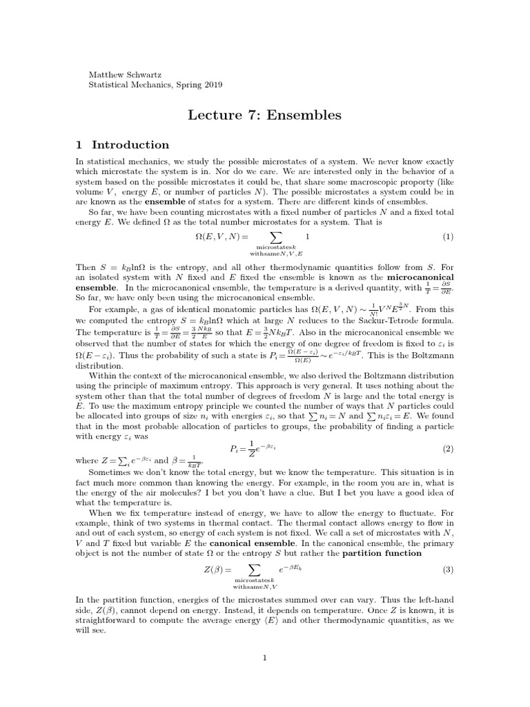 7 Ensemble | PDF | Temperature | Statistical Mechanics