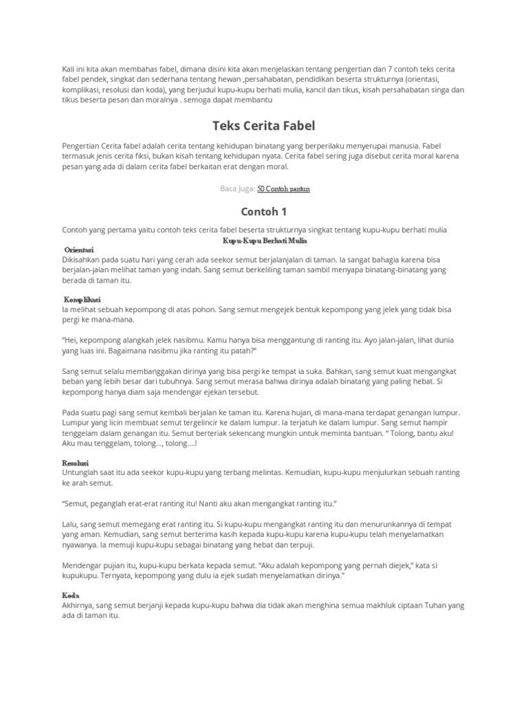 Contoh Fabel: Struktur dan Moral | PDF | Fiksi Umum