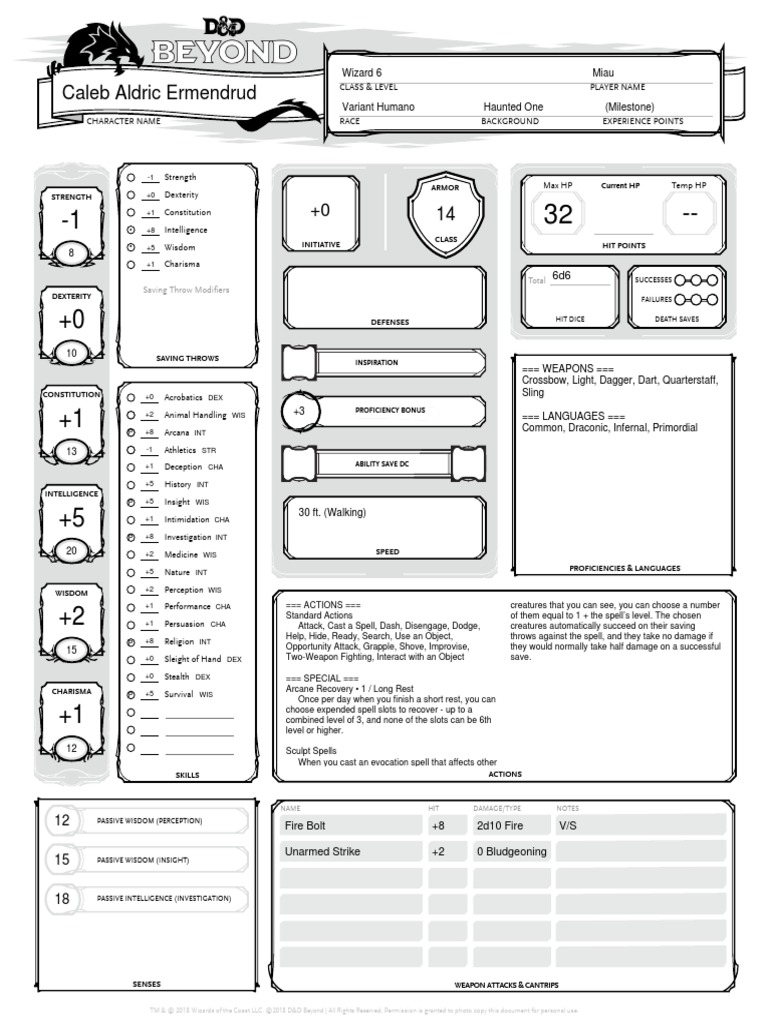 Ficha - Caleb (DND E5) | PDF | Fantasy Games | Fantasy